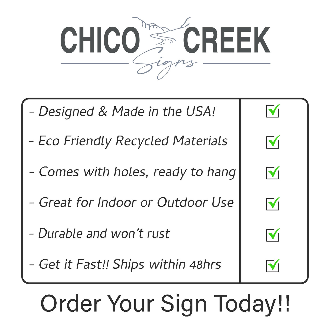 Personalized Signs | Customizable Text | Chico Creek Signs
