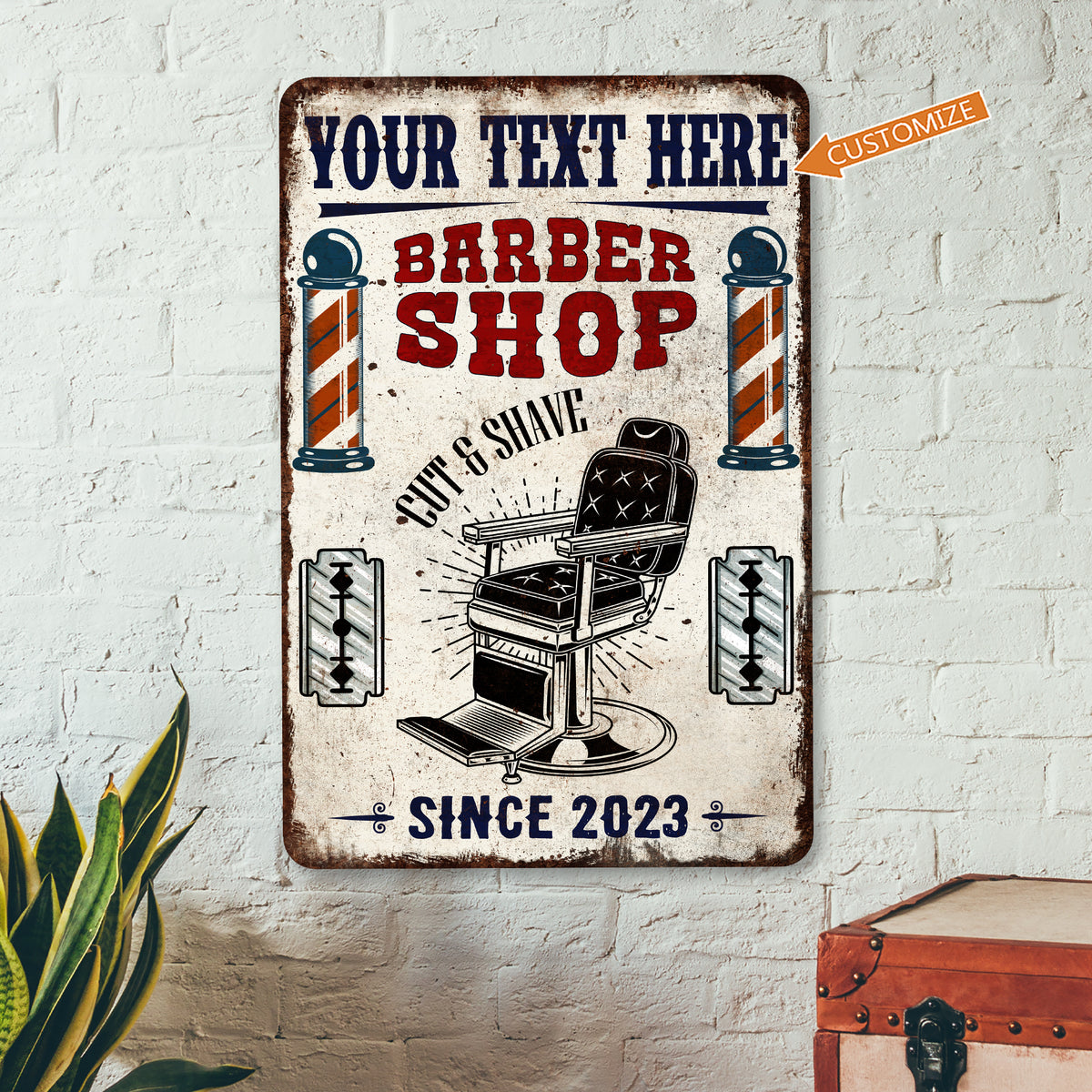 Custom Barber Shop Sign Barber Pole Haircut Barber Chair Scissor Salon ...