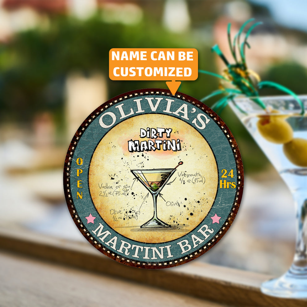 Personalized Martini Bar 14" Round Metal Sign Kitchen Wall Decor 10014 ...