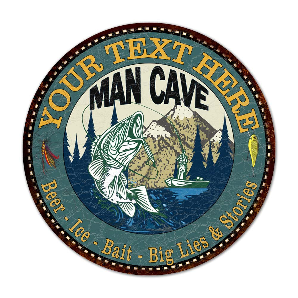 Personalized Man Cave Fishing 14" Round Metal Sign Garage Wall Decor 1 ...
