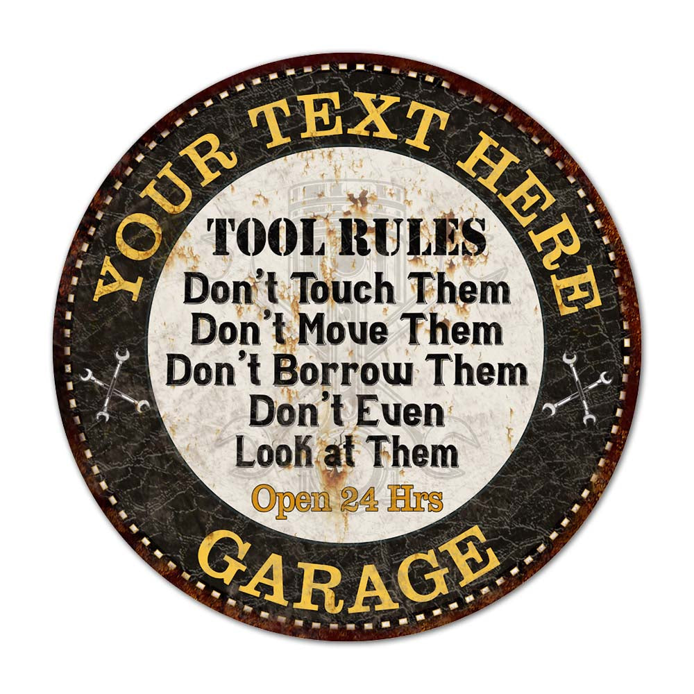 Personalized Garage Rules 14" Round Metal Sign Garage Bar Wall Decor 1 ...