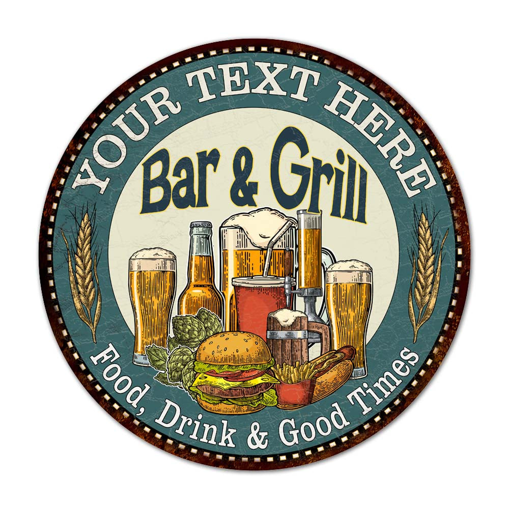 Personalized Bar and Grill 14" Round Metal Sign Kitchen Wall Decor 100 ...