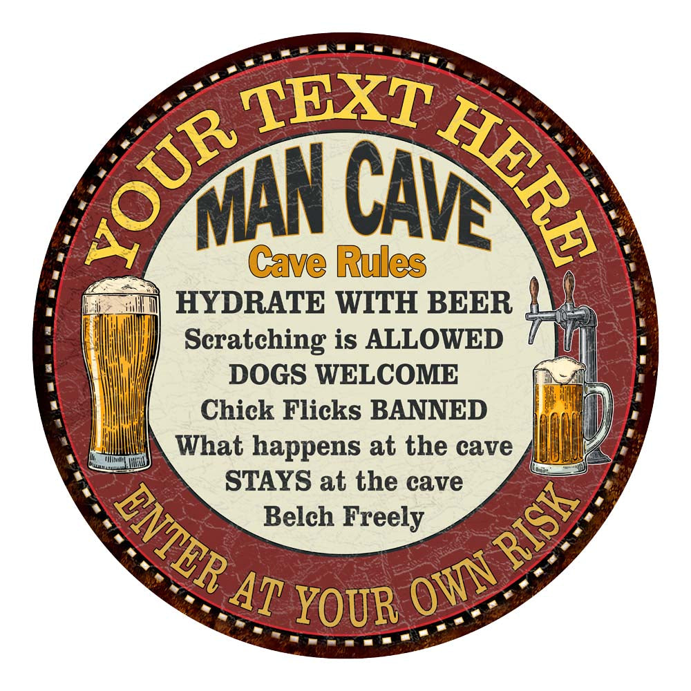 Personalized Man Cave 14" Round Red Metal Sign Chic Home Wall Decor 10 ...