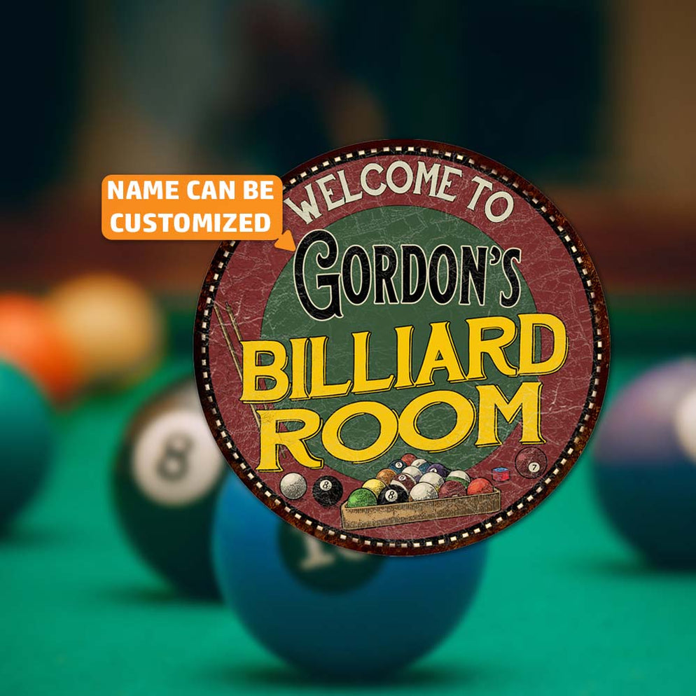 Personalized Billiard Room 14" Round Metal Sign Wall Decor 10014003300 ...