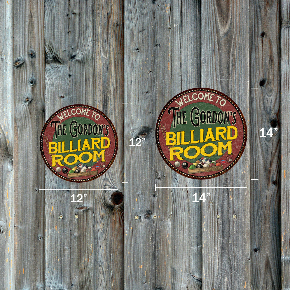 Personalized Billiard Room 14" Round Metal Sign Wall Decor 10014003300 ...