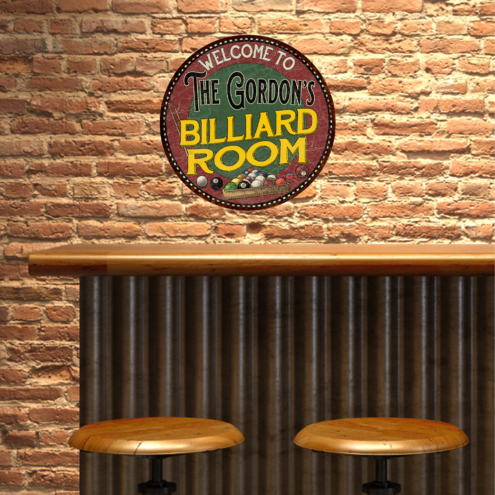 Personalized Billiard Room 14" Round Metal Sign Wall Decor 10014003300 ...