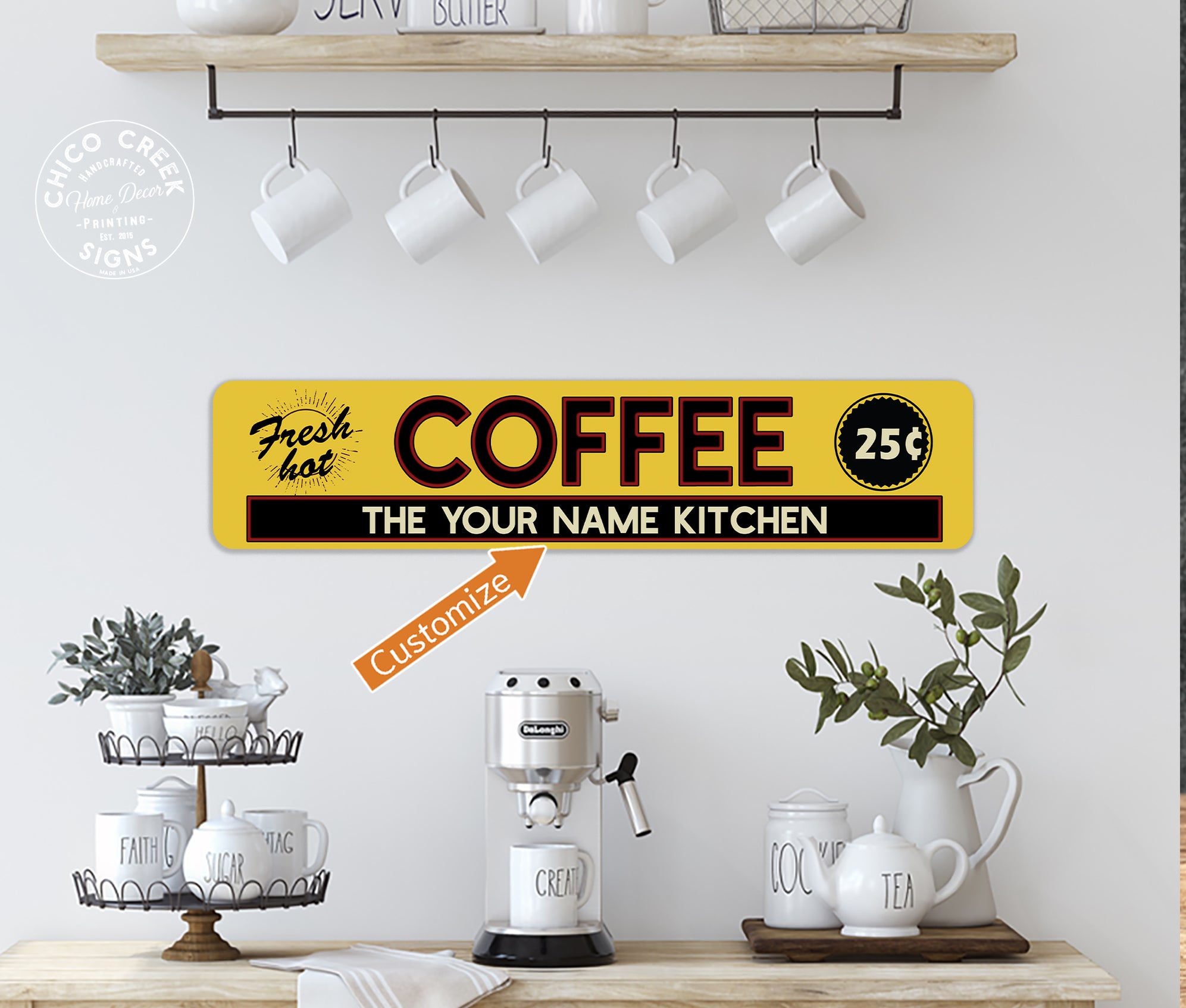 Custom Coffee Sign Coffee Shop Kitchen Fresh Hot Coffee 104182002080 ...