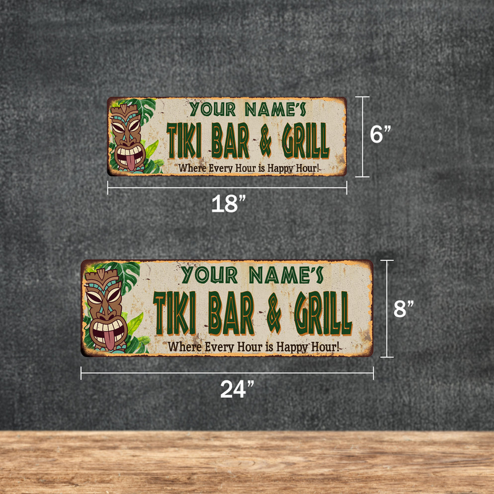 Personalized TIKI BAR & GRILL Metal Sign 106180040001 — Chico Creek Signs