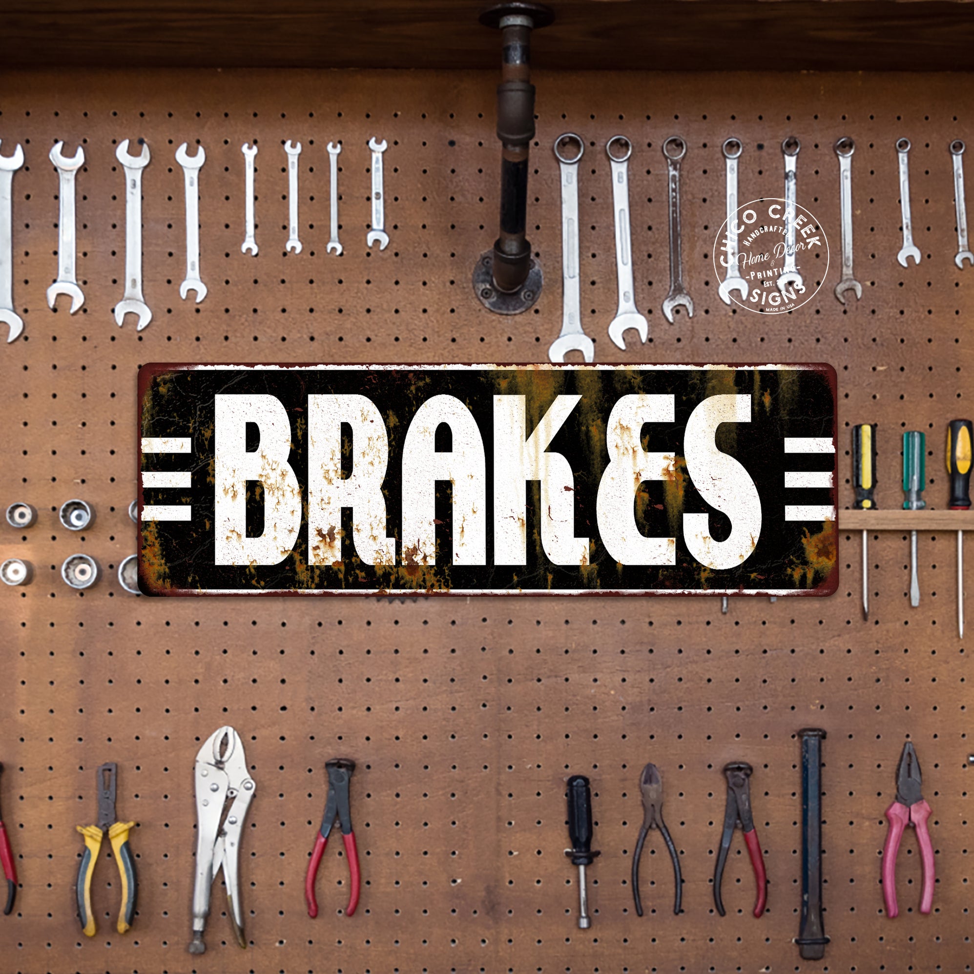 Brakes Garage Shop Vintage Looking Metal Sign 106180069015 — Chico ...