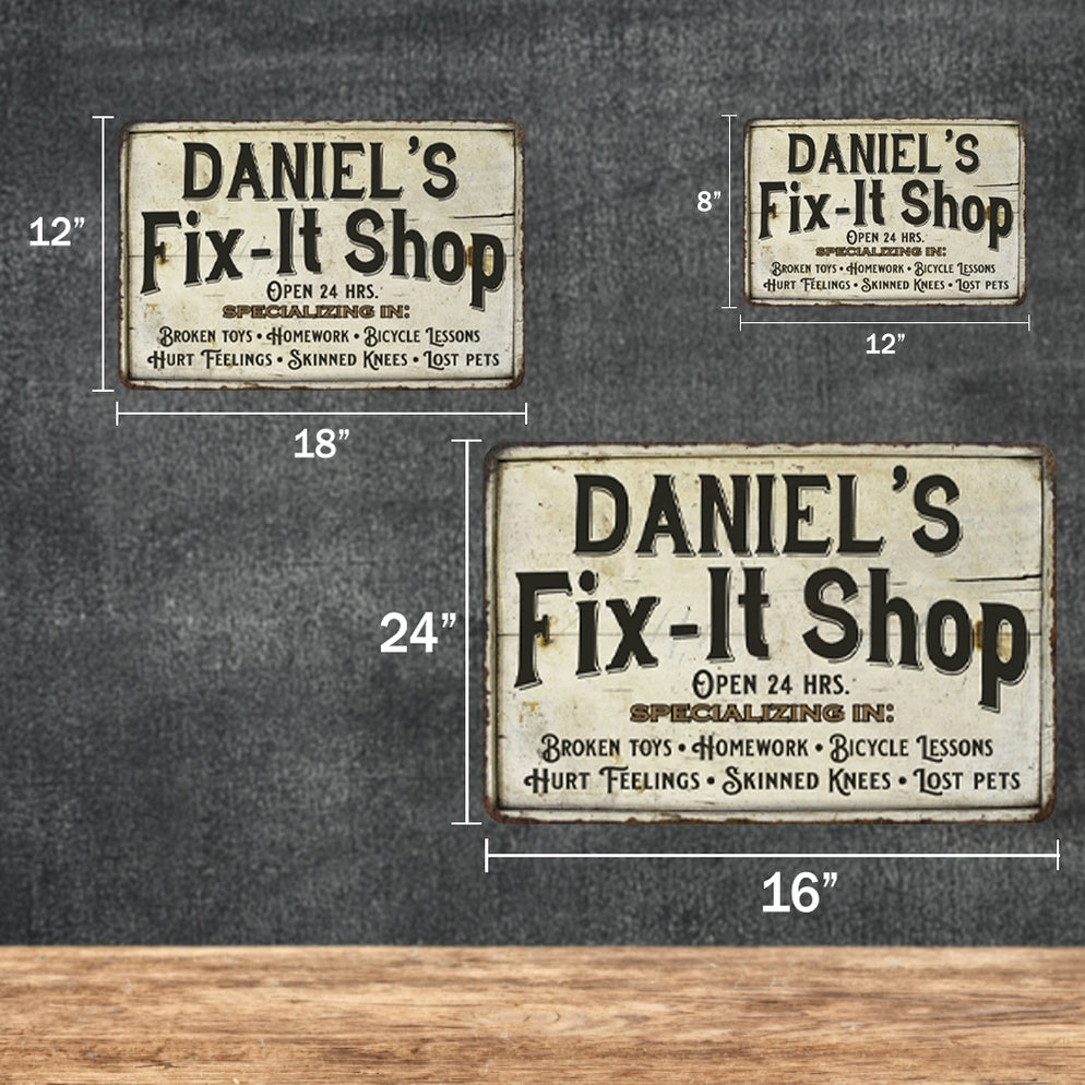 Personalized Fix-It Shop Sign Grandpa Dad Wall Decor Gift Man Cave Met ...