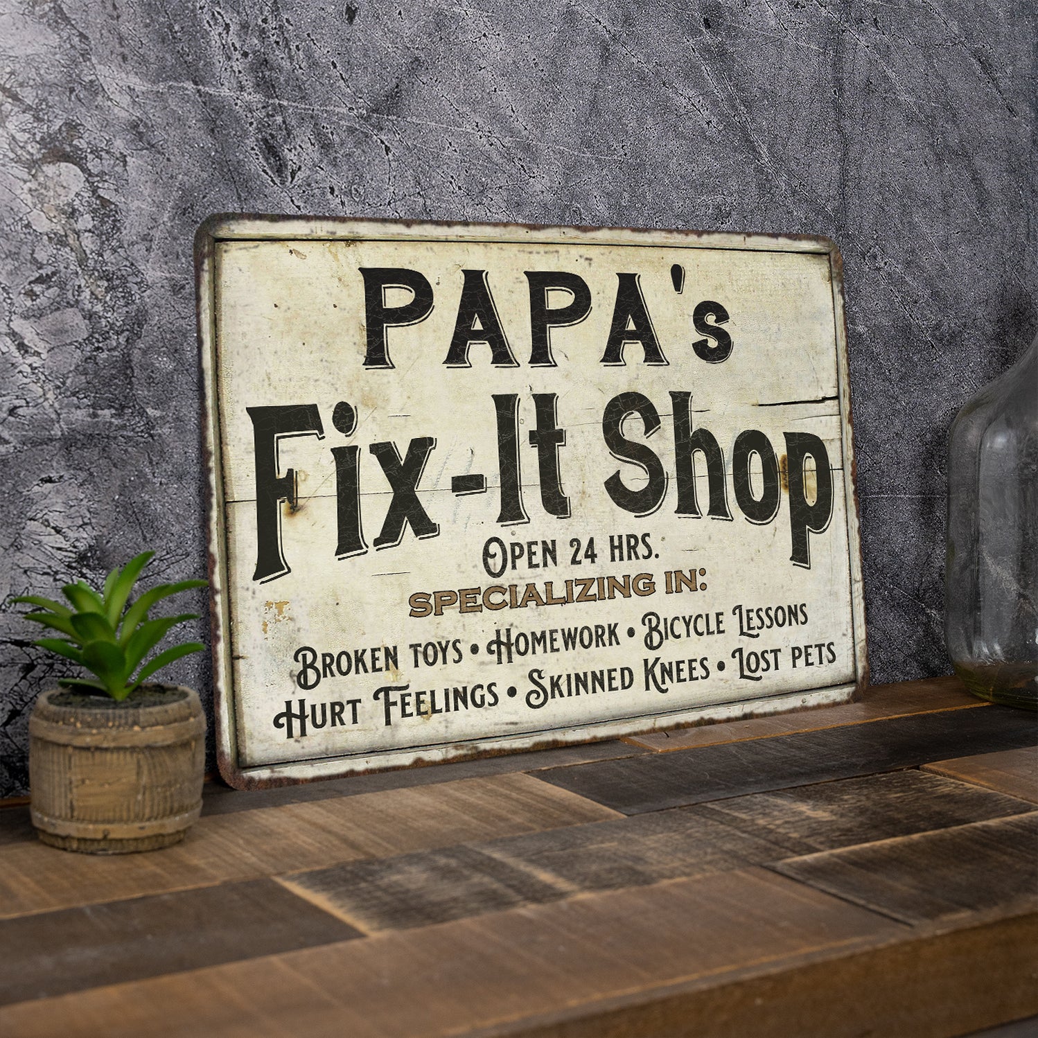 Personalized Fix-It Shop Sign Grandpa Dad Wall Decor Gift Man Cave Met ...