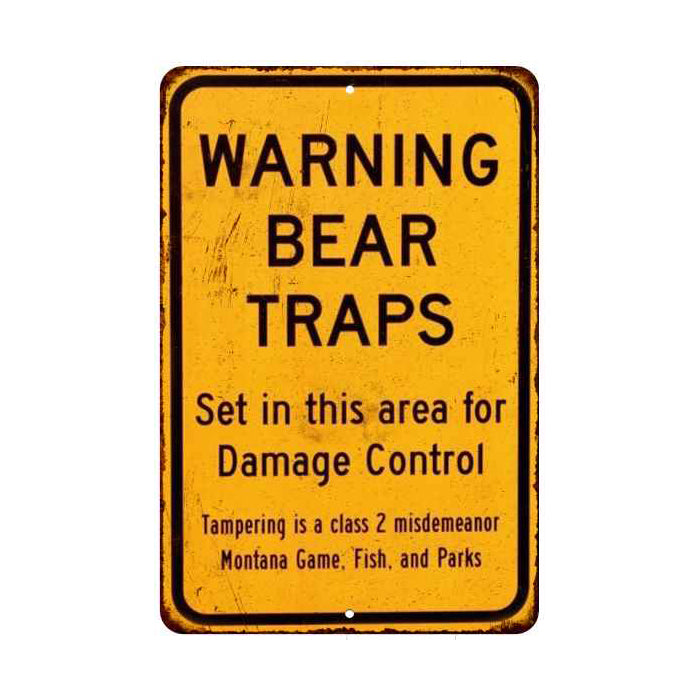 Warning Bear Traps Sign Vintage Wall Decor Signs Art Decorations Tin G ...