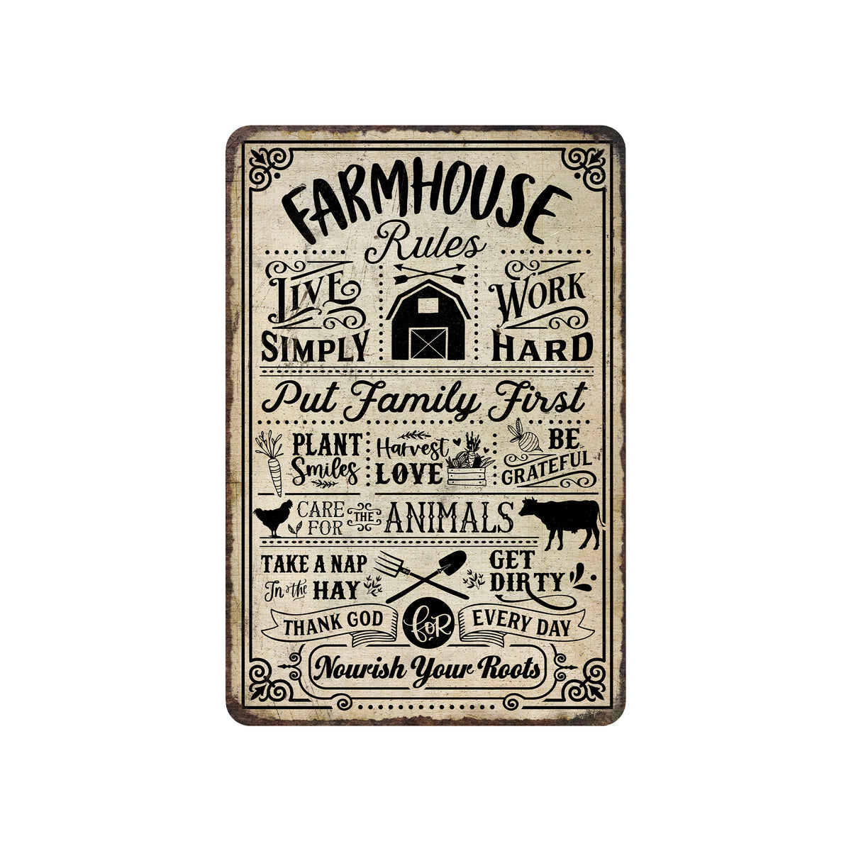 Farmhouse Rules Sign Tan Live Simply Work Hard Nourish Your Roots Home ...