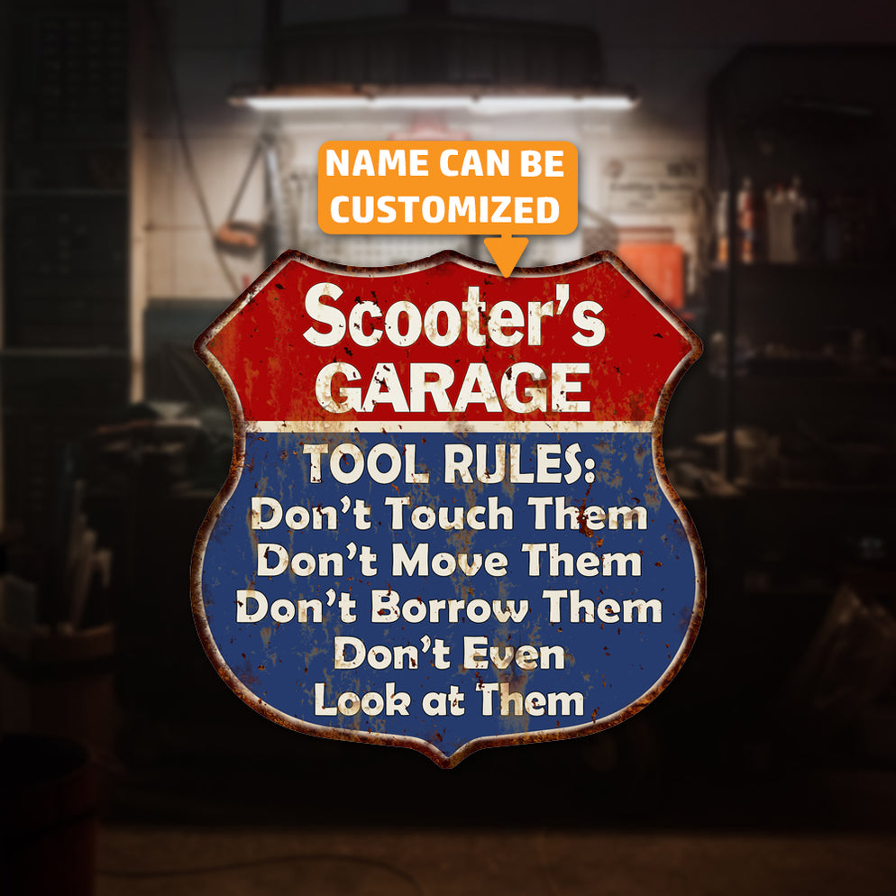 Personalized Garage Tool Rules Gift Shield Metal Sign 211110001001 ...