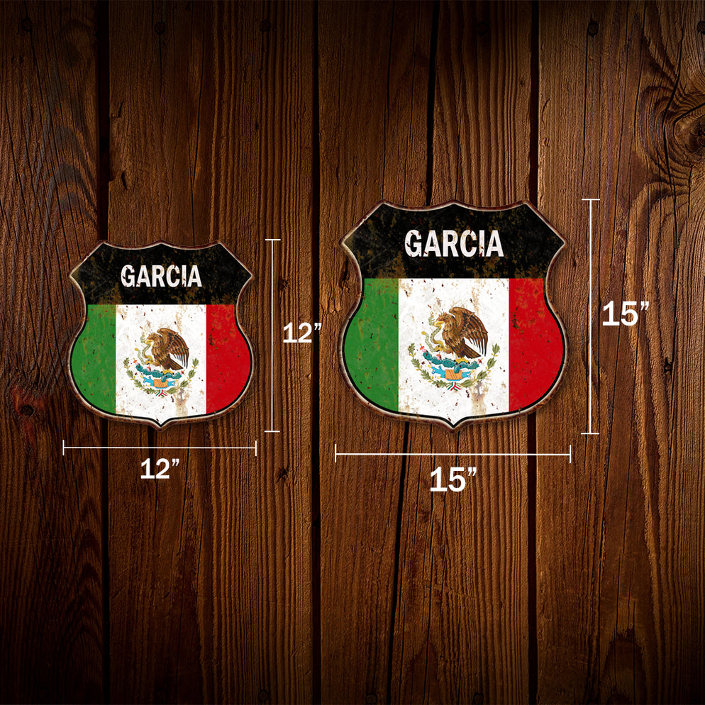 Personalized Mexican Flag Shield Metal Sign Mexico 211110008001 — Chico ...