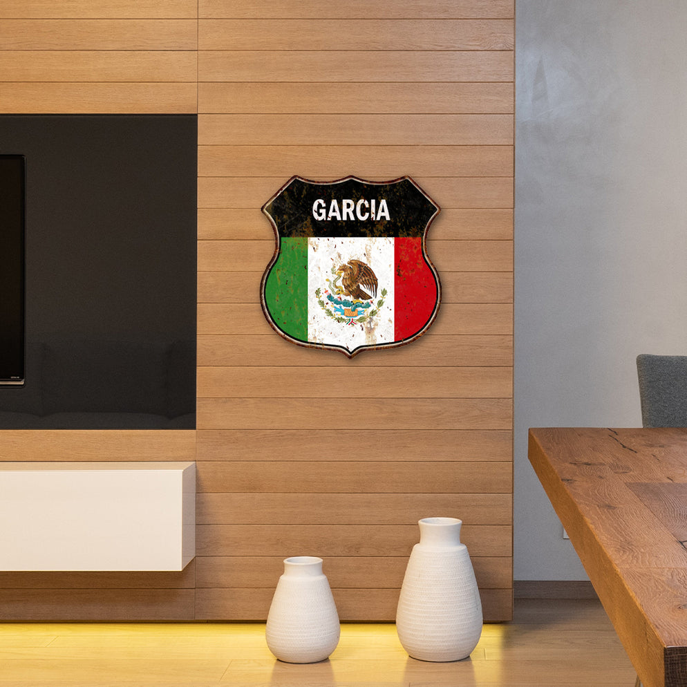 Personalized Mexican Flag Shield Metal Sign Mexico 211110008001 — Chico ...